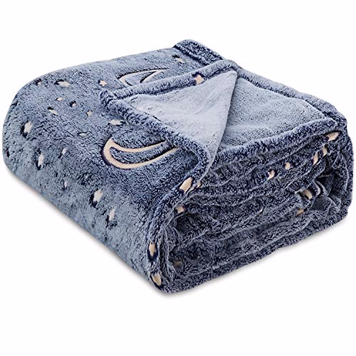 Glow in The Dark Throw Blanket, Moon and Stars Soft Warm Cozy Fuzzy Plush Blanket for Kids Teenage Boys Girls Women Best Friend Birthday Christmas (50 x 60 inches Blue)