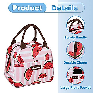 Tirrinia Lunch Bags for Women Men, Cute Insulated Lunch Tote Bag for Women, Fashionable Lunch Box for Adult, Reusable Large Cooler Lunch Bag for Working/Picnic - Pink Melon