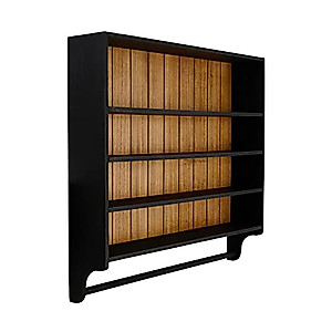 Creative Co-Op Modern Farmhouse Wood 3 Shelves and Hanging Rod, Black and Natural Wall Shelf