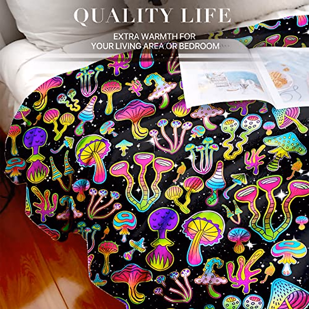 Color Mushroom Blanket for Women Men, Fuzzy Soft Fleece Flannel Mushroom Blankets for Bed Sofa Couch Lovers Gift, Lightweght Cozy Blankets for Travel Camping Hiking 50"x 60"
