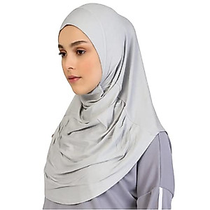 Prien Plain Ready To Wear Hijab for Women, Muslim Instant Turbans, Soft Jersey Scarf, Islamic Clothes, Long Hijabs, Abaya (Grey)