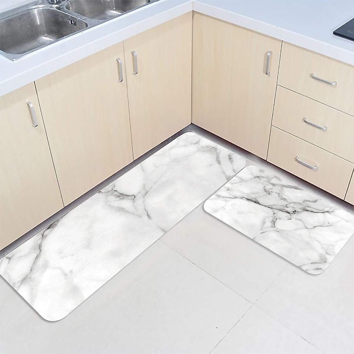 Wild Marble Gray White Kitchen Mat Set of 2, Cushioned Anti-Fatigue Kitchen Rugs, Waterproof & Non-Slipping Kitchen Mat for Floor, Durable Kitchen Rugs and Mats for Kitchen & Laundry, Watercolor Art
