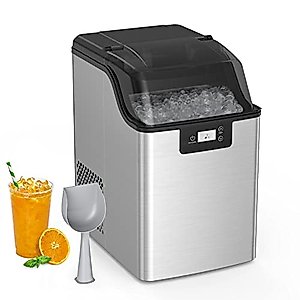 Countertop Nugget Ice Maker, 44 Lbs of Crunchy Pebble Ice Cubes A Day, Stainless Steel Tabletop Ice Machine with 24H Timer, Self-Cleaning, Small Portable Ice Maker Machine for Home, Office, Bar