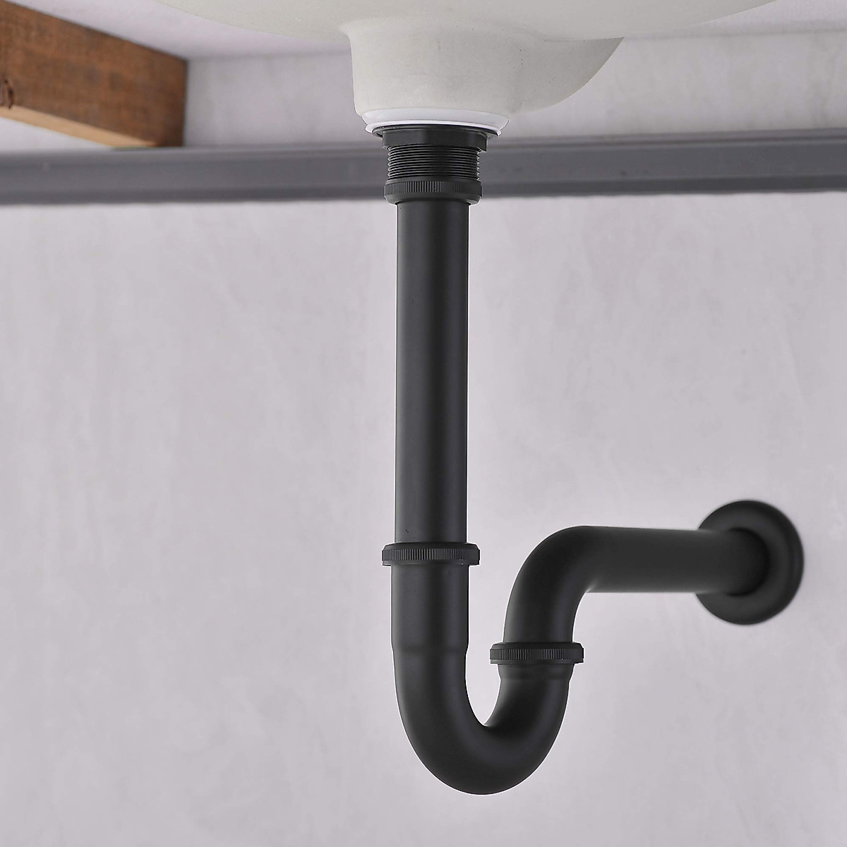 Orhemus Brass P Trap, 1 1/4 Bathroom Basin Sink Waste Trap Drain Kit with Flange and Slip Joint Extension Tube Drain Tailpiece, Adjustable Height, Matte Black