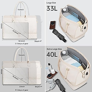 ETRONIK Weekender Overnight Bags for Women, Large Travel Duffle Bags with Shoe Compartment & Wet Pocket, Carry On Tote Bag Gym Duffel Bag with Toiletry Bags for Hospital 3 Pcs Set, Large Size, Beige