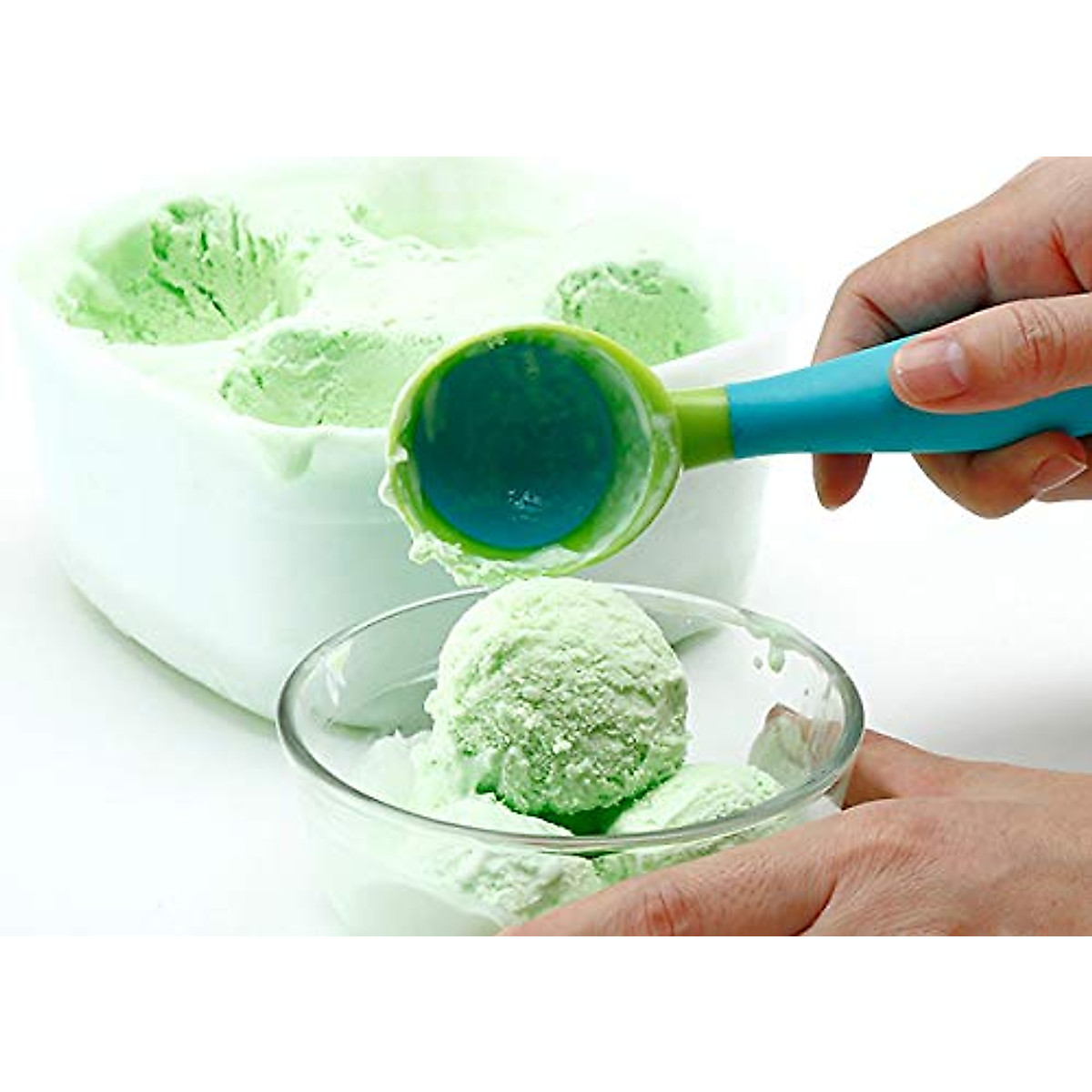 Ice Cream Scoop, 2PCS Nonstick Anti-Freeze Food grade PPR + rubber Ice Cream Scooper with the Hung Hole Design, Comfortable Handle, Dishwasher Safe,Ice Cream Scoops,