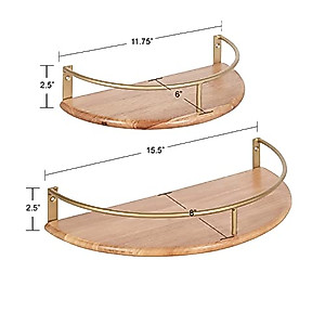 Kate and Laurel Camryn Boho Half Moon Wall Shelf Set, Set of 2, Natural Wood and Gold, Decorative Bohemian Half Circle Shelf for Household Storage and Boho Decor
