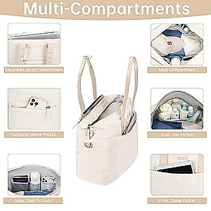 ETRONIK Laptop Tote Bag for Women, 15.6 inch Computer Bag Handbag with Storage Bag, Large Lightweight Travel Tote Bag with Zipper, Carry on Bag for Travel, Work, Business, Office, Casual, Beige