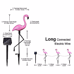 Flamingo Garden Solar Lights 3 Pieces Waterproof and Solar Powered Outdoor Decorative Stake Pink Lights for Pathway Lawn Yard Landscape Path Christmas Decorations Gifts