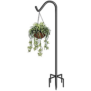 Garbuildman 76 Inch Tall Shepherd Hooks with 5-Forked Base, Adjustable Heavy Duty Bird Feeder Pole Stand Hanger for Outdoor, Shiny Black, 1 Pack