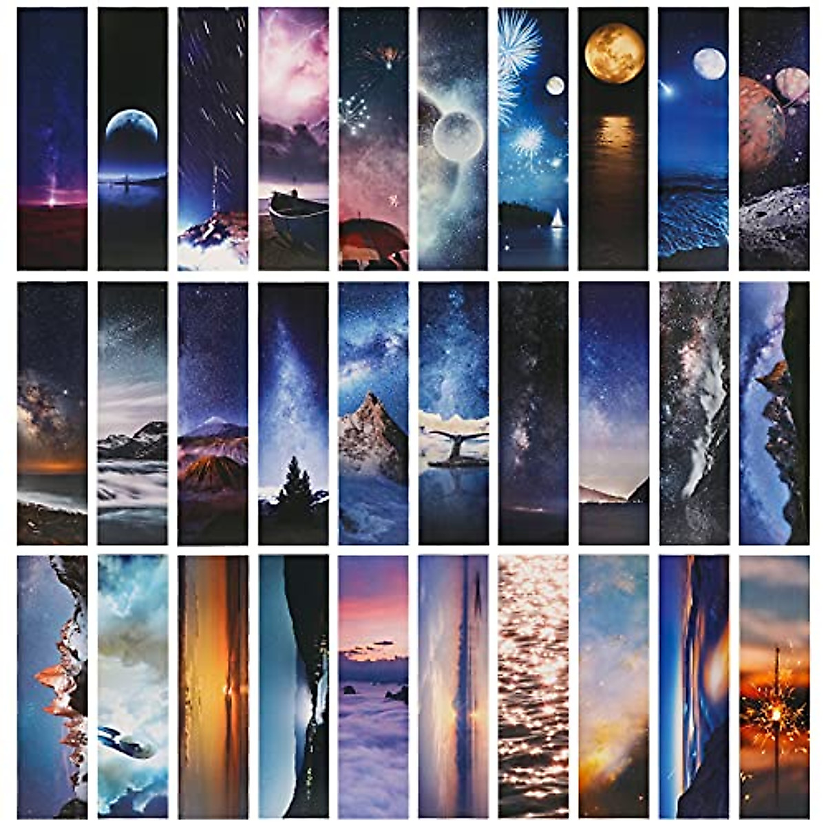 MWOOT 30 Star Sunset Paper Bookmark, Starry Galaxy Universe Page Clip Paper Bookmark Set, Creative Stars Embellished Paper Bookmarks Gifts for Book Friends as Reading Markers (15 x 4 cm, 30 Styles)