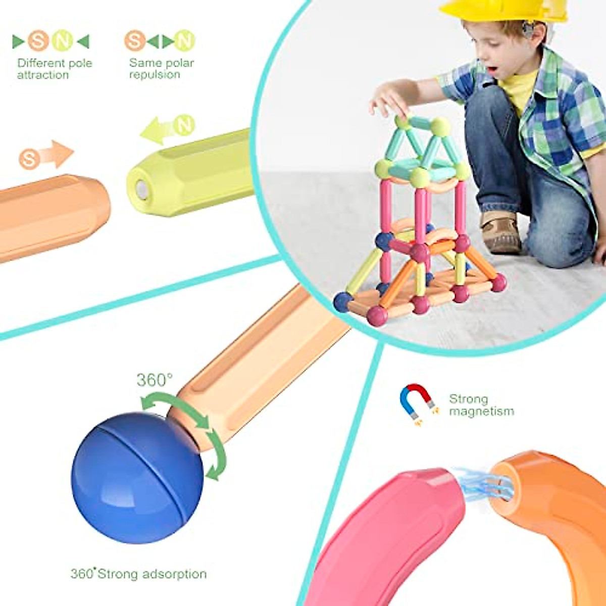 Boys Girls Toys Age 4-5,Little Boy Girl Toys Magnetic Blocks Sticks Tiles Construction Building, Learning Education Stem Preschool Toddler Kids Toys for 3+ Year Old, Montessori Toys for Toddlers Gifts