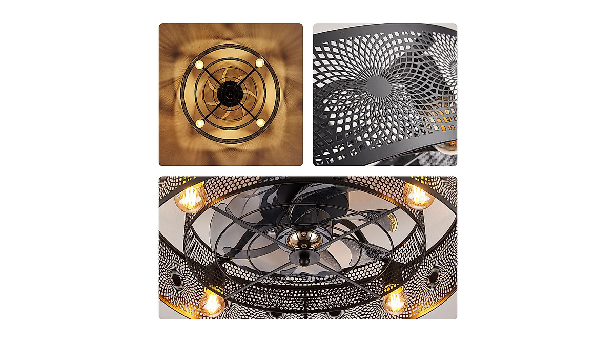 Orison 20 Inch Caged Ceiling Fan with Light, Black, 6 Speeds, Timer ...