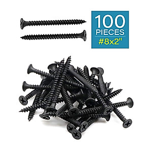 IMScrews 100pcs #8 x 2 Flat Head Phillips Drywall Screws Fine Thread Sharp Point Wood Screw, Carbon Steel 1022A, Black Phosphate