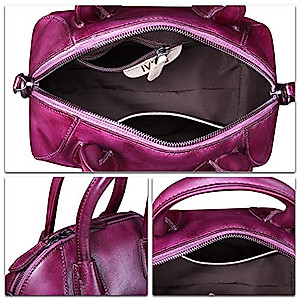 Genuine Leather Handbags for Women Top Handle Satchel Purses Ladies Shoulder Bag Handmade Vintage Crossbody Bags (Purple)