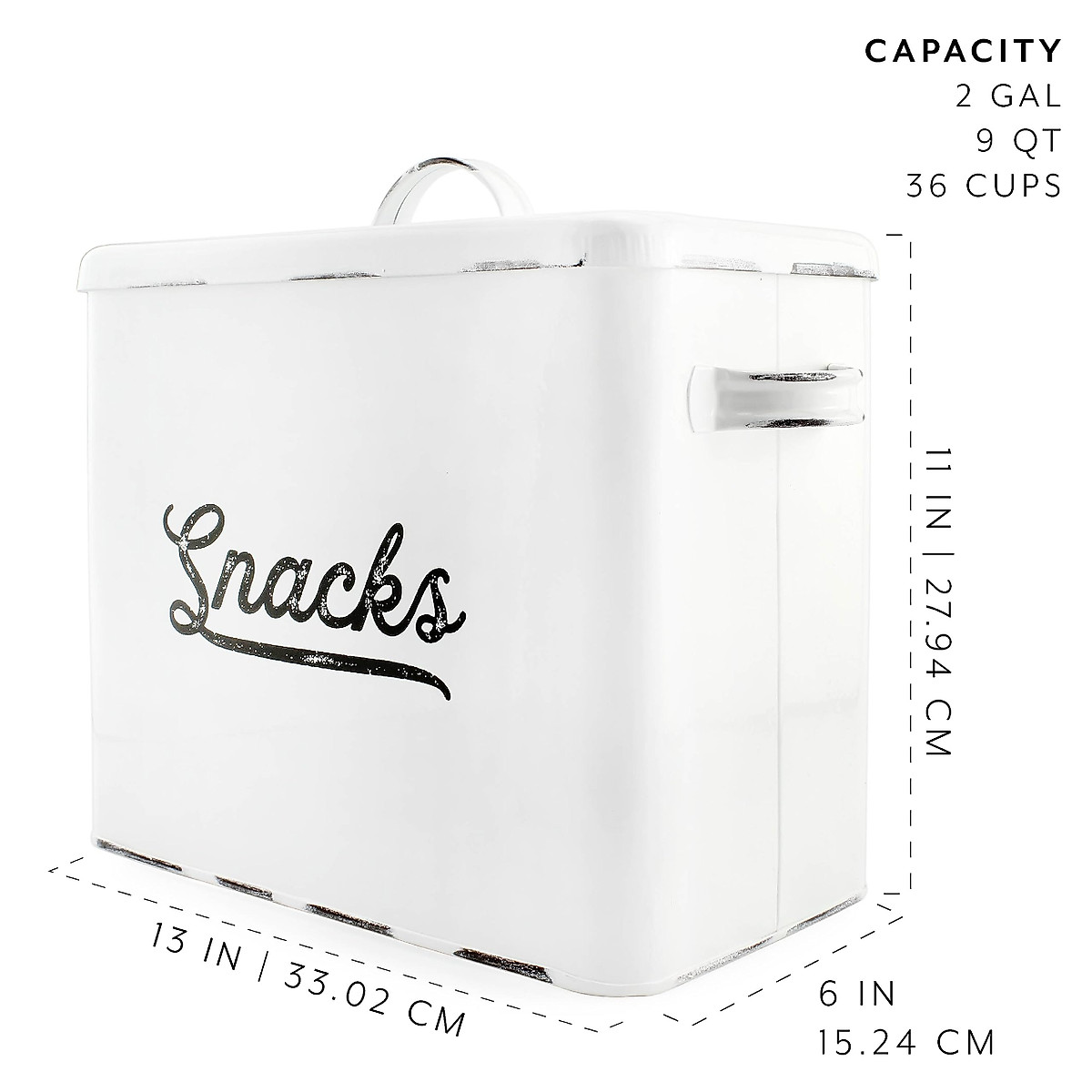AuldHome Rustic Snack Bin, White Enamelware Snack Container Perfect for Single Serving Snacks
