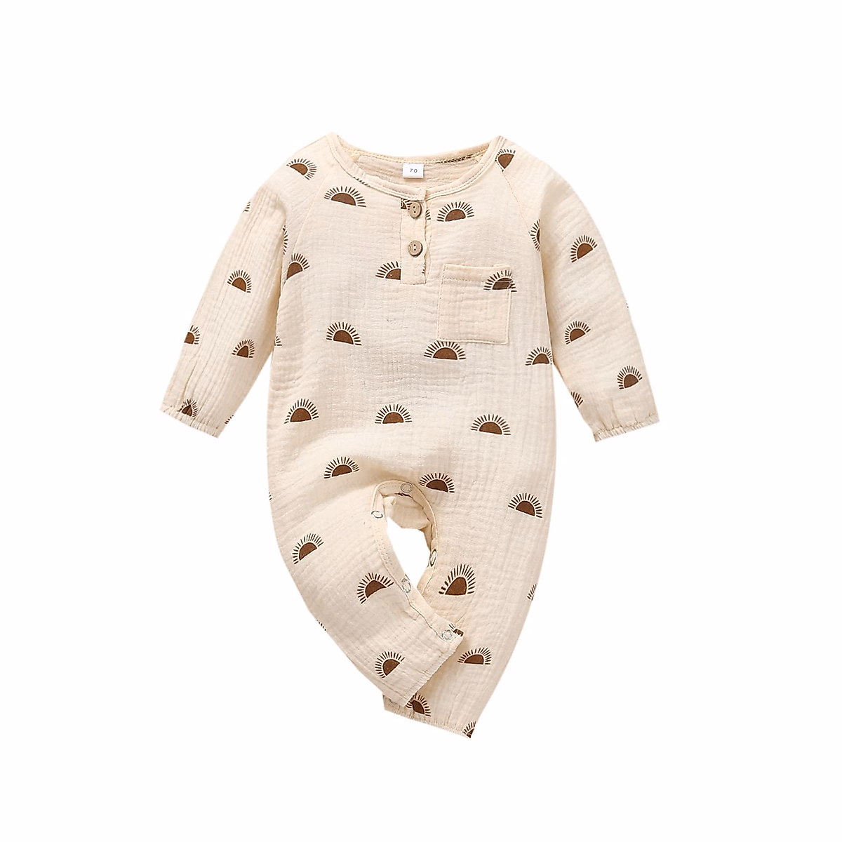 Kupretty Newborn Infant Baby Boy Cotton Linen Button Sun Print Romper Bodysuit One Piece Jumpsuit Playsuits Fall Outfits (Linen Beige, 0-3 Months)