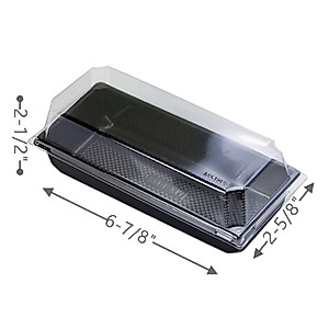 Hewnda 50 Pack Sushi Containers With Lid,Small Pastry Container, Plastic Containers for hot dogs, sandwiches, French fries, muffins (Black)