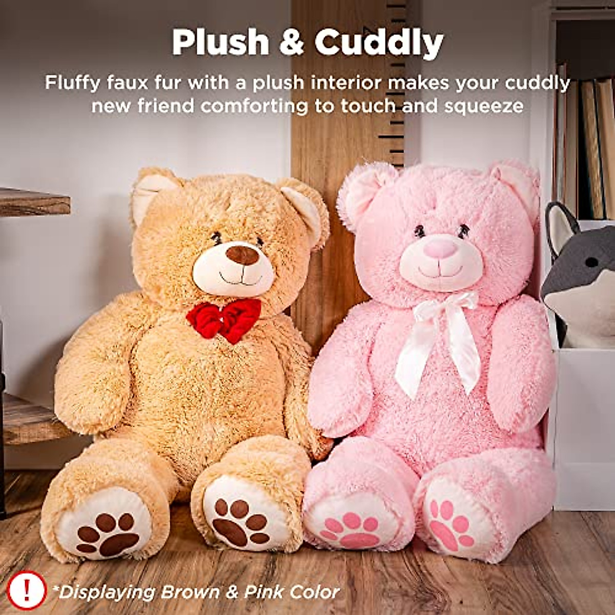 Best Choice Products 35in Giant Super Soft Plush Cuddly Teddy Bear Stuffed Animal Toy for Bedroom, Kids Playroom w/Bow Tie, Footprints - Brown