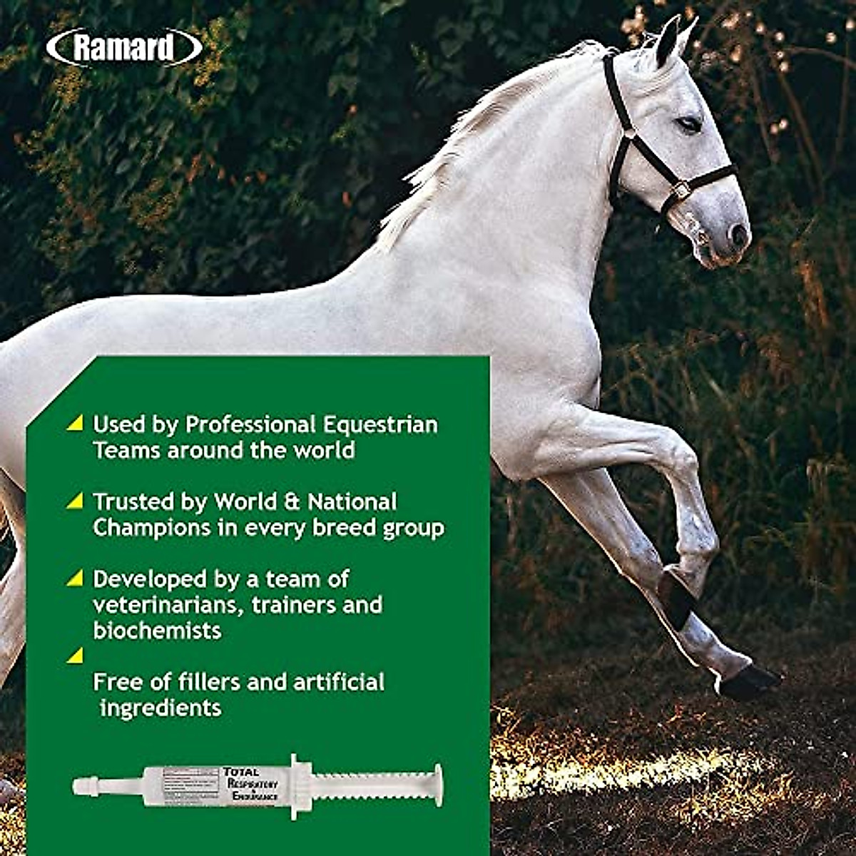 Ramard Total Respiratory & Endurance Syringe for Horses, Equine Vitamin & Supplements, Veterinary Supplies, with Clairisol, Methyl Parabens, Peppermint Oil & Sodium Benzoate 1/2 oz, 1-Pack