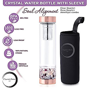 Crystals Galore 4U Soul Alignment Crystal Water Bottle with Tea Infuser, Sleeve, Crystal Meaning Card, Loose Gem Stones, Great Healing Gifts for Women