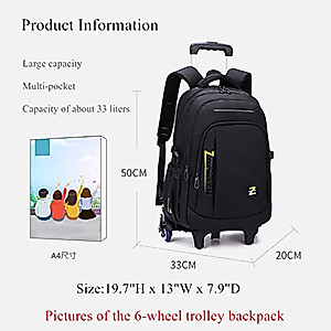 YJMKOI Large Capacity Trolley Backpack Middle School Rolling Bookbag Carry-on Luggage School Bagwith Wheels