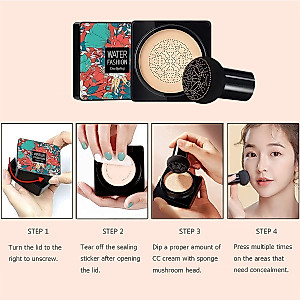 firstfly Mushroom Air Cushion CC Cream, Moisturizing Concealer Makeup Base Primer BB Liquid Foundation