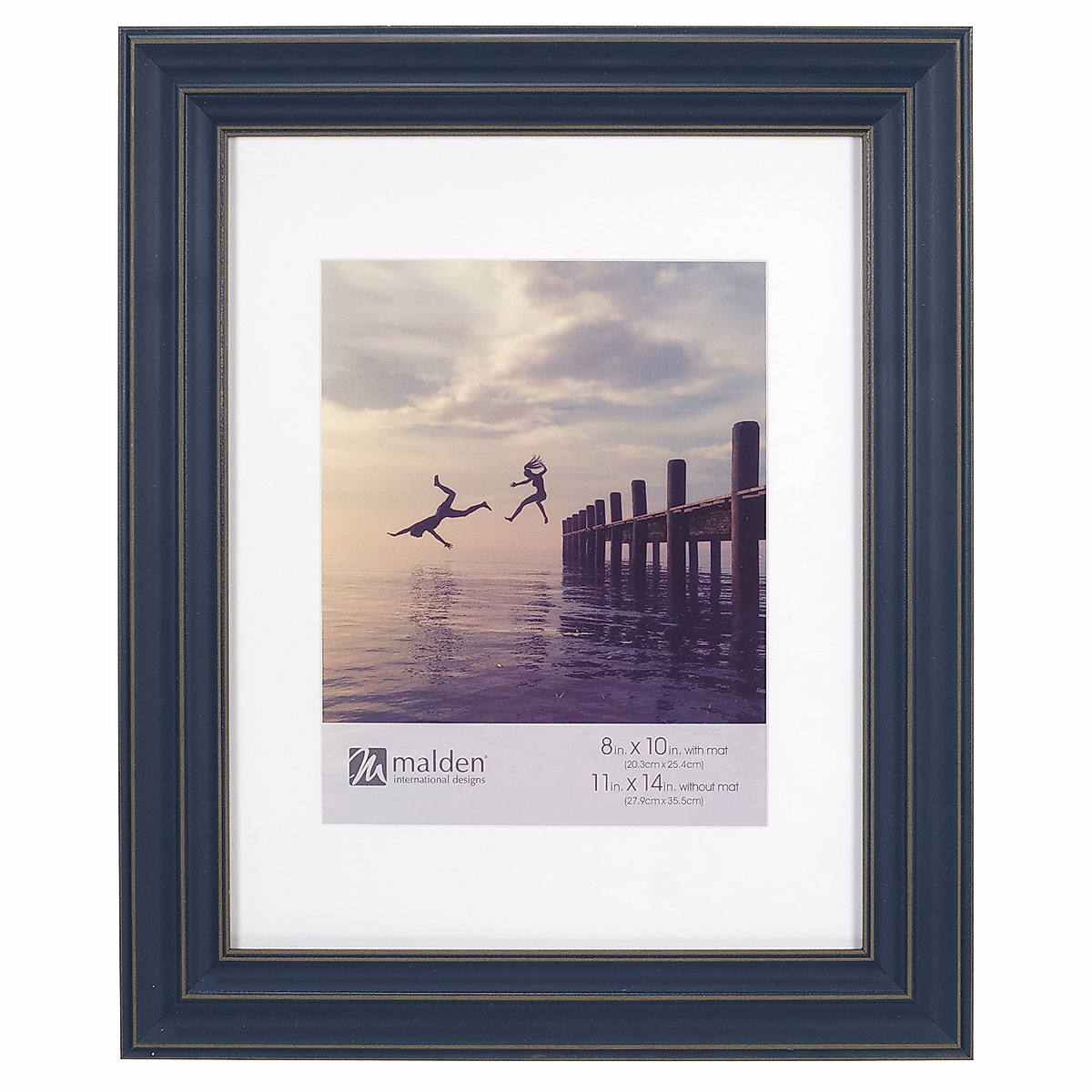 Malden International Designs 8x10 11x14 Rustic Blue Matted Picture Frame,2428-80