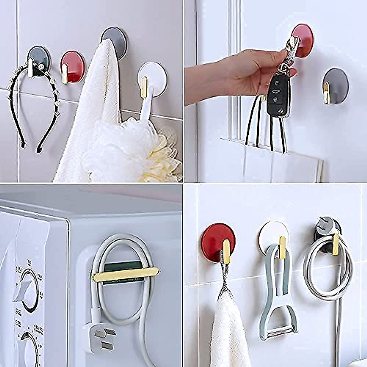 leuapl Decorative Wall Door Self Adhesive Hanger Hooks Heavy Duty for Hanging Coats Clothes Hat Keys Purse, Kitchen Towels Hook, Waterproof Shower Room Sticky Hooks for Bathroom Organizer, 6PCS