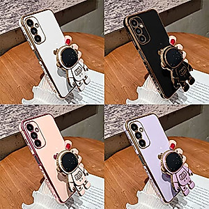 AIGOMARA 6D Plating Astronaut Hidden Stand Case Cover for Samsung Galaxy A14 5G Women Astronaut Folding Bracket Kickstand iPhone Case with Camera Protector Soft TPU Shockproof Bumper - Purple