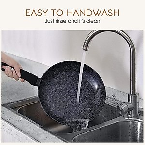KOCH SYSTEME CS CSK 11+12in Nonstick Frying Pan Sets With Glass Lids-Cookware Sets With Stone-Derived Ultra Nonstick Coating,100% PFOA&APEO Free,Induction Available Frying Skillets,Wok Pans,4PC,Black