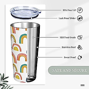 DLUCCA 20oz Insulated Coffee Tumbler With Straw Stainless Steel Swig Tumblers,Travel Mugs Insulated For Hot And Cold,Reusable Thermal Water Bottle Cup For Car Camping Exercise（Rainbow ）