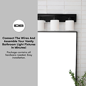 Dorence Bathroom Vanity Light Fxiture | Interior Bathroom Lighting Bar with Modern Milk Glass Shade | Bathroom Lights Over Mirror | Matte Black, 3 Lights, E26 100W LED, Bulbs not Included