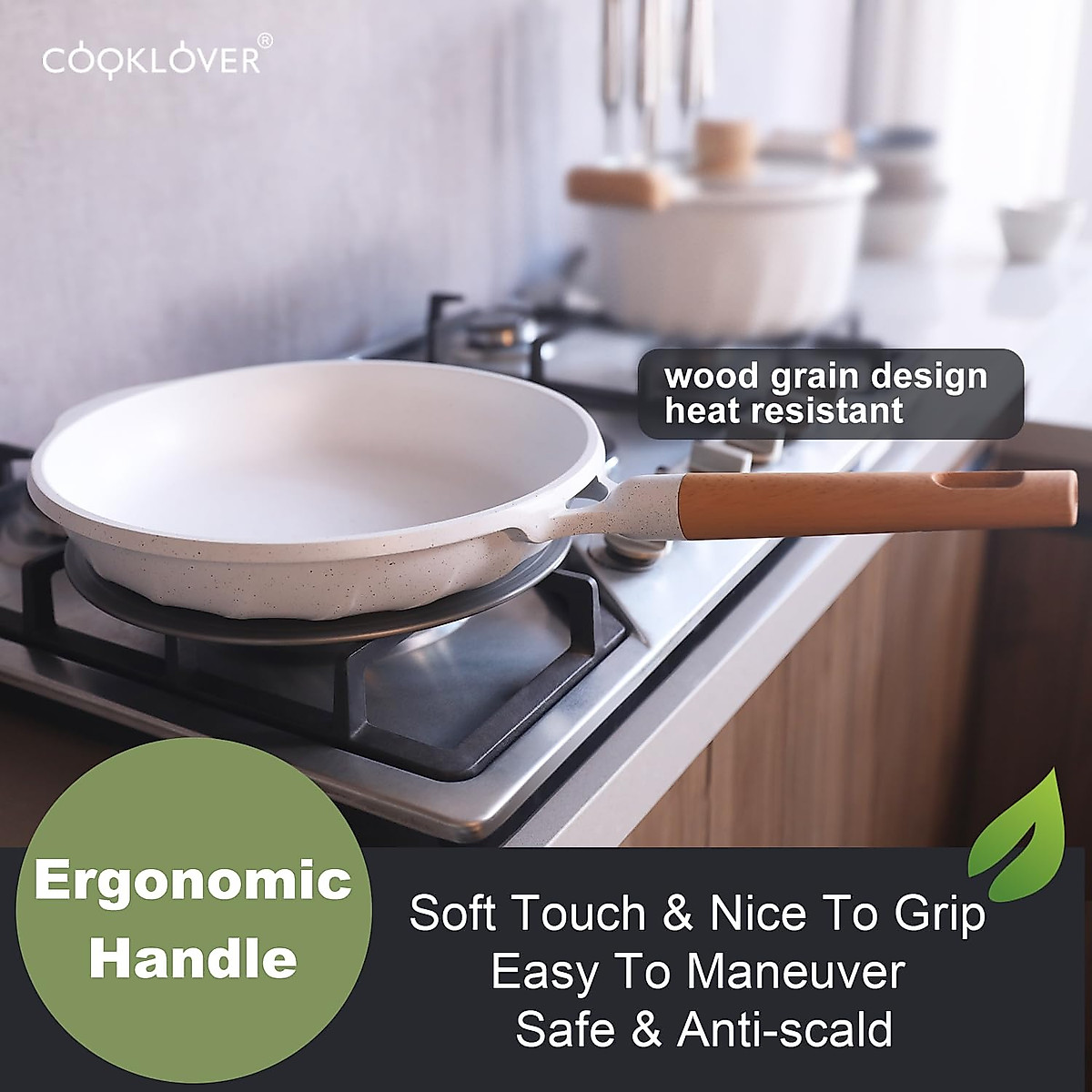 COOKLOVER Nonstick Frying Pan 100% PFOA Free Cookware Induction Skillet Stir Fry Pan (White, 7.9 inch)