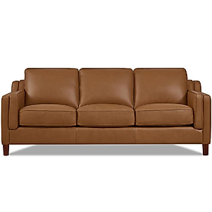 Hydeline Bella Top Grain Leather Sofa Couch, 84", Cognac - Feather Down, Memory Foam and Springs Seating