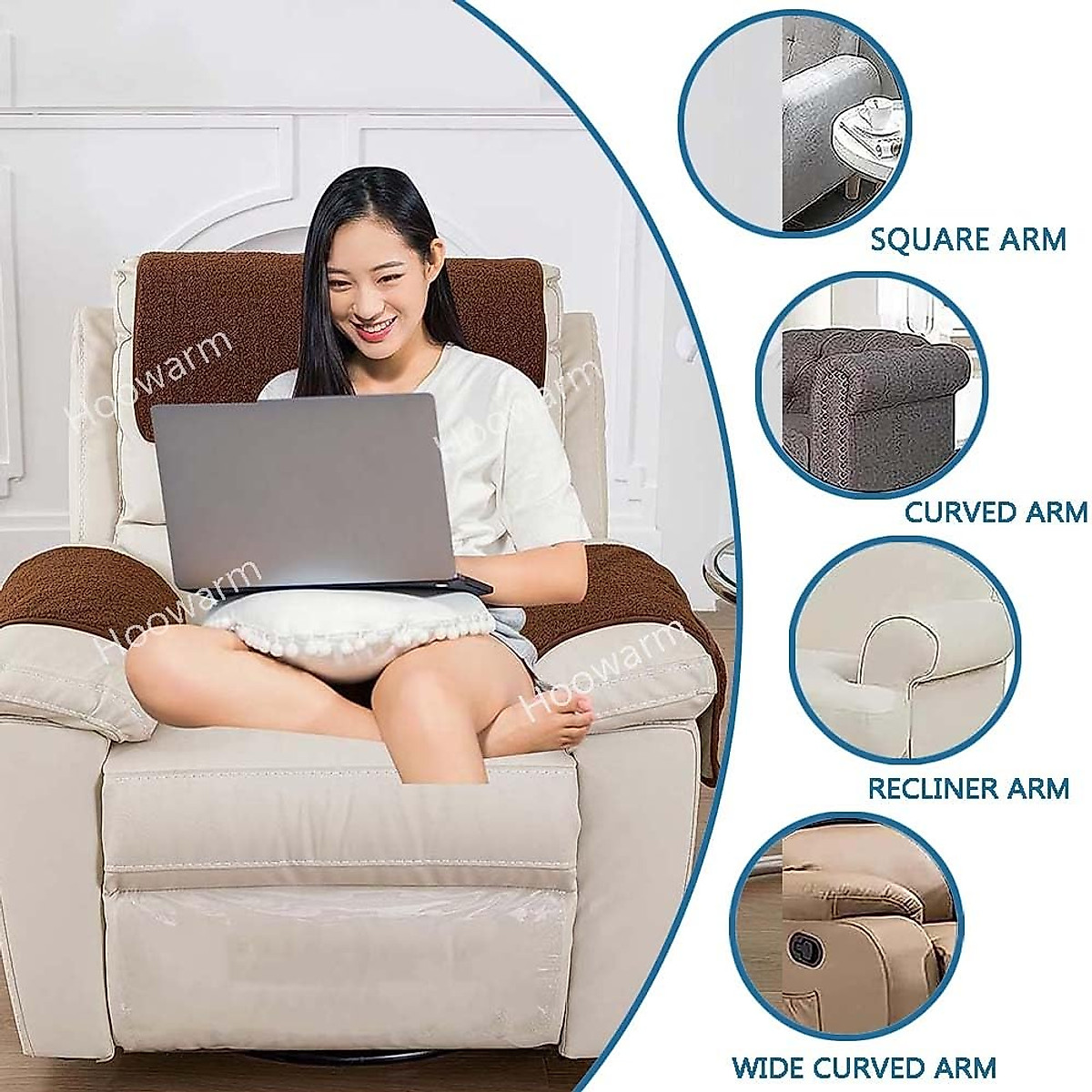Recliner Couch Covers ，Sofa Armrest Cover with Pockets，Headrest Cover ,Quilted Recliner Chair Arm Cover，1/2/3 Seat Armchair Slipcovers Nonslip Furniture Protector ( Color : A17 , Size : 1-seater sofa/