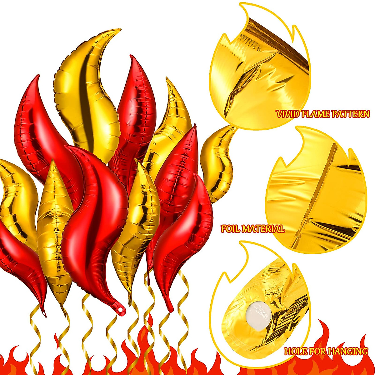 24 Pcs Fire Balloons Fire Truck Birthday Balloons Fire Flame Balloons Firefighter Birthday Party Decorations Red and Gold Mermaid Tail Balloon for Fireman Rescue Theme Party Supplies, 36/24/18 Inch
