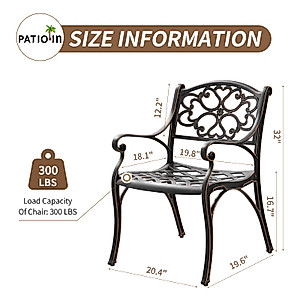 PATIO-IN 2 Pieces Patio Dining Chairs Cast Aluminum Bistro Chair Set, All Weather Outdoor Chair with Bronze MAluminum Frame for Outdoor Lawn Garden (Bronze)