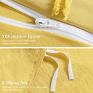 WARMDERN Boho Duvet Cover Set, Tufted Bedding Duvet Covers Soft Washed Microfiber Duvet Cover King Size, 3 Pieces Embroidery Shabby Chic Duvet Cover with Zipper Closure(Yellow, King)