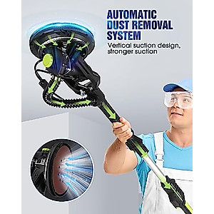 MYTOL Drywall Sander, 7.2A Electric Drywall Sander with Vacuum Dust Collection, LED Light, 6 Variable Speed Digital Display 900-1800RPM, Foldable & Extendable Handle, 9 Sanding Discs&3 Grid Sandpaper