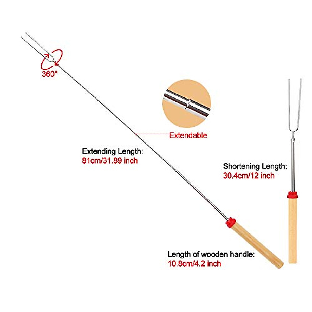 8 Marshmallow Roasting Sticks, 32 Inch Telescoping Hot Dog Forks&Smores Stainless Steel Skewers Extendable for Campfire, Camping Stove Bonfire BBQ Tools with Portable Bag
