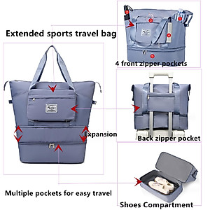 PHEVOS Travel Duffel Gym Bag,Lightweight Weekender Overnight Bags with Wet Pocket and Shoes Compartment for Women