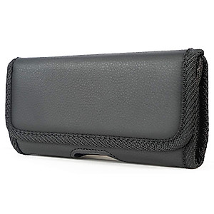 Case for Motorola Phone, Nakedcellphone Black Vegan Leather Horizontal Pouch [Metal Clip, Belt Harness, Magnetic Closure] for Moto ThinkPhone, Edge, Edge+, G Power 5G, G Play, Nokia C300/C110/G310