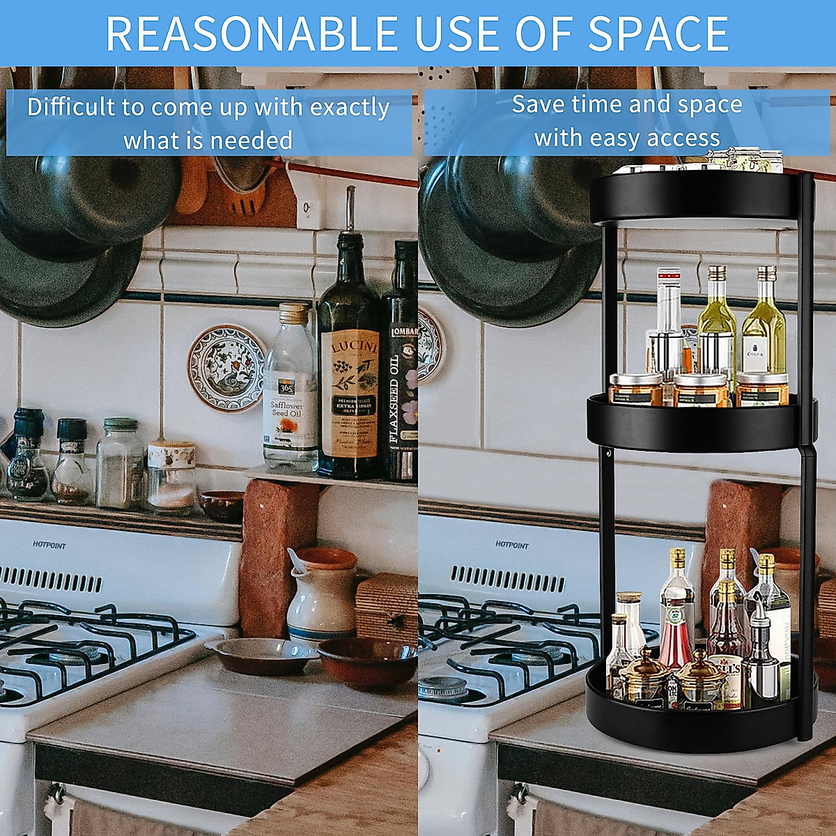 BALHAO 3 Layers Lazy Susan Turntable Organizer, 3 Tier Spice Turntable Organizer, Non-Skid Tiered Rotating Kitchen Spice Organizer, Suitable for Kitchen, Cabinet Multi-Layer Storage Rack (Black)