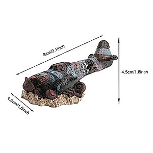 Yuehuam Aquarium Decoration Ornaments Fighter Plane Wreck Resin Craft Wreck Airplane Cave Hideout Habitat Wreckage Decor Fish Tank Aquarium Landscape Ornament