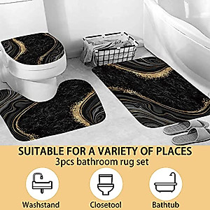 BEIFIVCL 4Pcs Luxury Marble Shower Curtain Sets, Bathroom Sets with Shower Curtain, Toilet Lid Rug, Contour Mat and Bath Mat, Shower Curtain with 12 Hooks for Bathroom Set Decor (72 x 72 Inch), Black