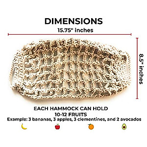 2 Pack Hanging Fruit Hammock - 2 Handwoven Cotton Produce, Banana, Macrame Fruit Hammocks For Kitchen Under Cabinet + 4 PCS Hooks - Storage That Saves Counter Space at Home, Boat, or Rv