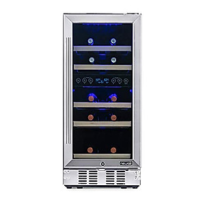 Newair 15" Wine Cooler Refrigerator | 29 Bottle Capacity | Fridge Built-in Or Free Standing | Dual Zone Wine Fridge With Removable Beech Wood Shelves In Stainless Steel NWC029SS01