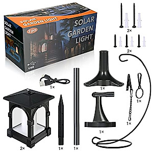 Merkisa Solar Lantern, IP65 Waterproof Solar Lights Outdoor Decorative with Assembly Accessories, 3 Light Modes Solar Powered Outdoor Lights for Patio, Garden, Yard and Table (2 Pack)
