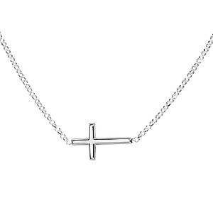 Cherished Moments Religious Sterling Silver Sideways Horizontal Cross Necklace for Women and Girls Adjustable, 16-18 inch